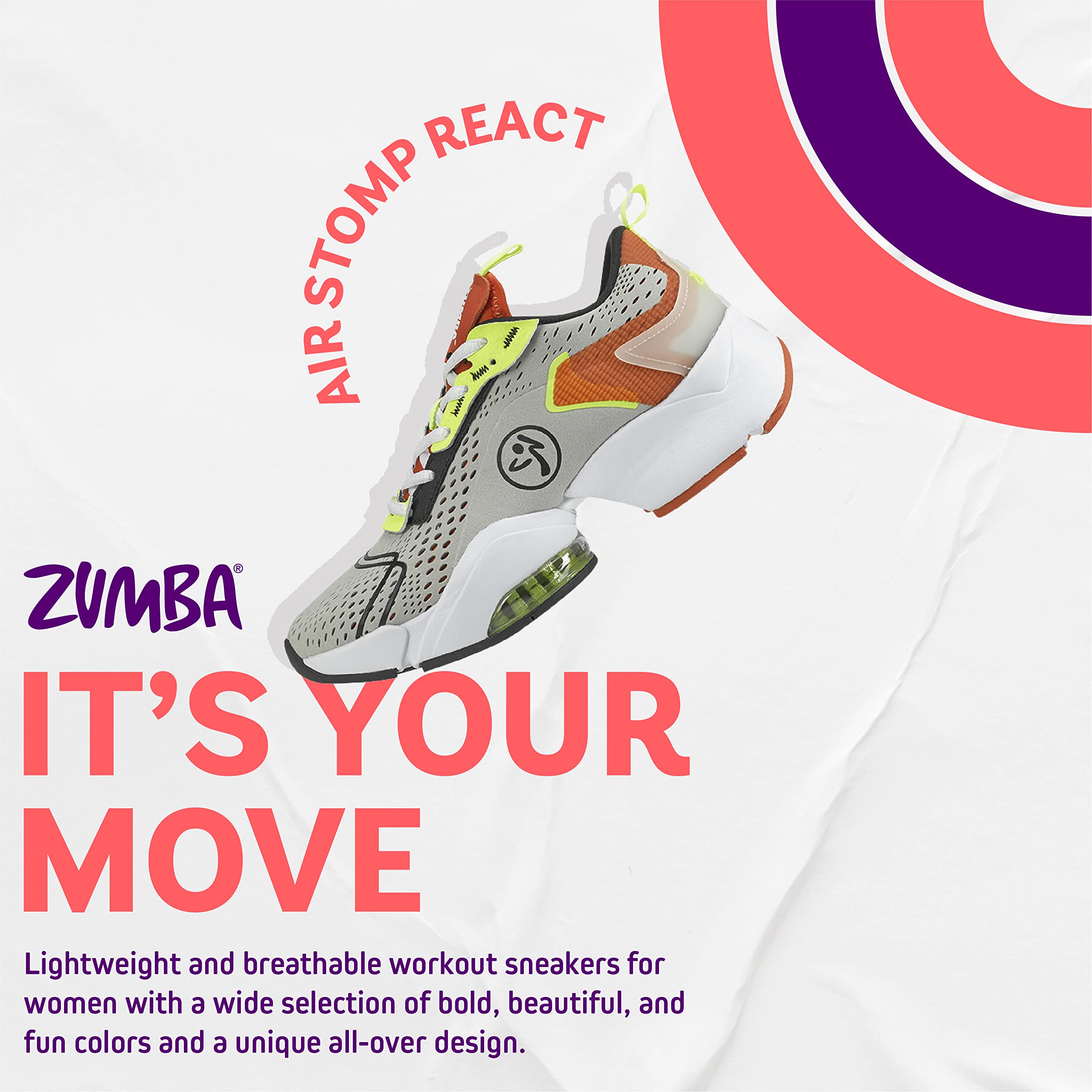 ZUMBA Women’s Air Stomp React Athletic Shoes, Low-Top Shoes for Women, 12, Orange