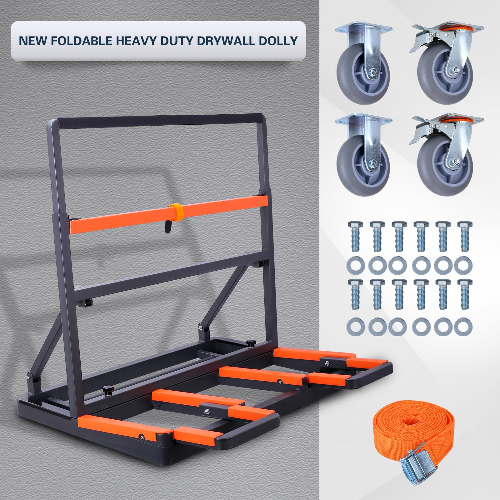 Upgrade Folding Drywall Cart Heavy Duty,Drywall Dolly Load 2200 lbs Capacity,Panel Cart with Extended Large Deck,Panel Dolly Handling Plywood Sheetrock Glass and Windows Service Cart
