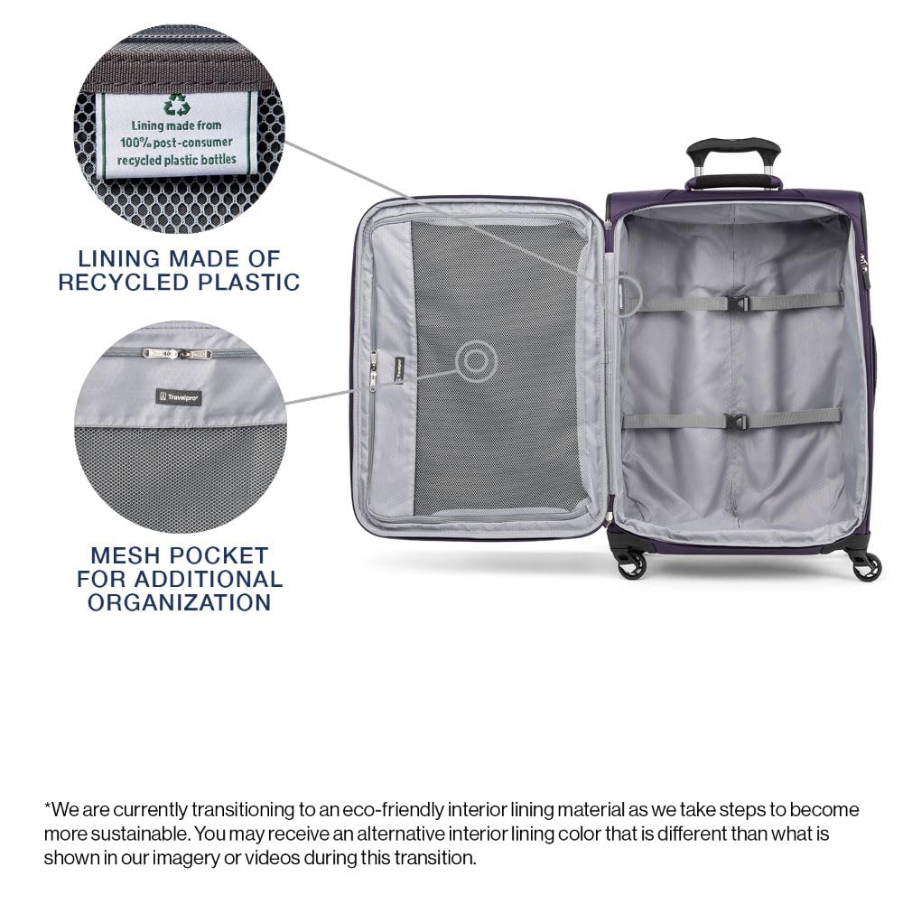 Travelpro Maxlite 5 Softside Expandable Checked Luggage with 4 Spinner Wheels, Lightweight Suitcase, Men and Women, Imperial Purple, Checked Medium 25-Inch