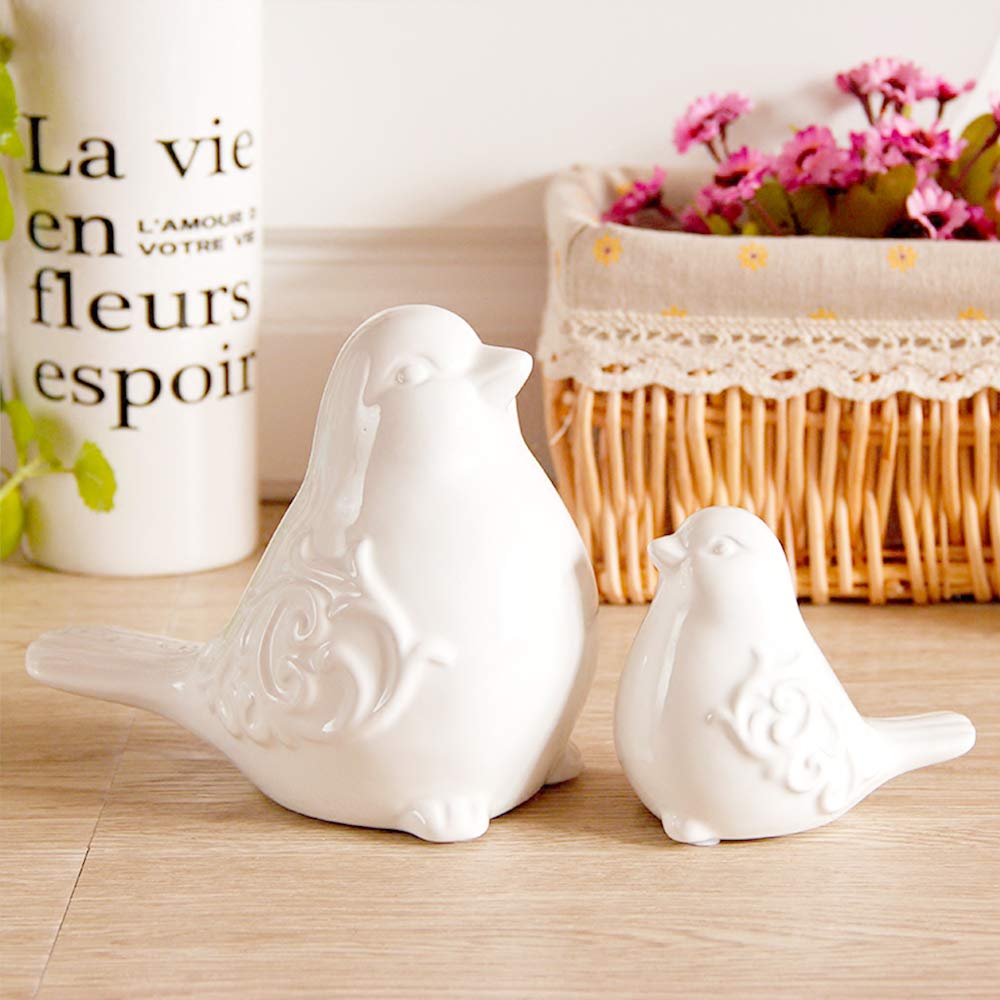 White Glazed Small Ceramic Chubby Bird Figure Figurine Ornaments Decoration, Animal Model Gift for Home Garden Statue Decorative Crafts (White, Small)