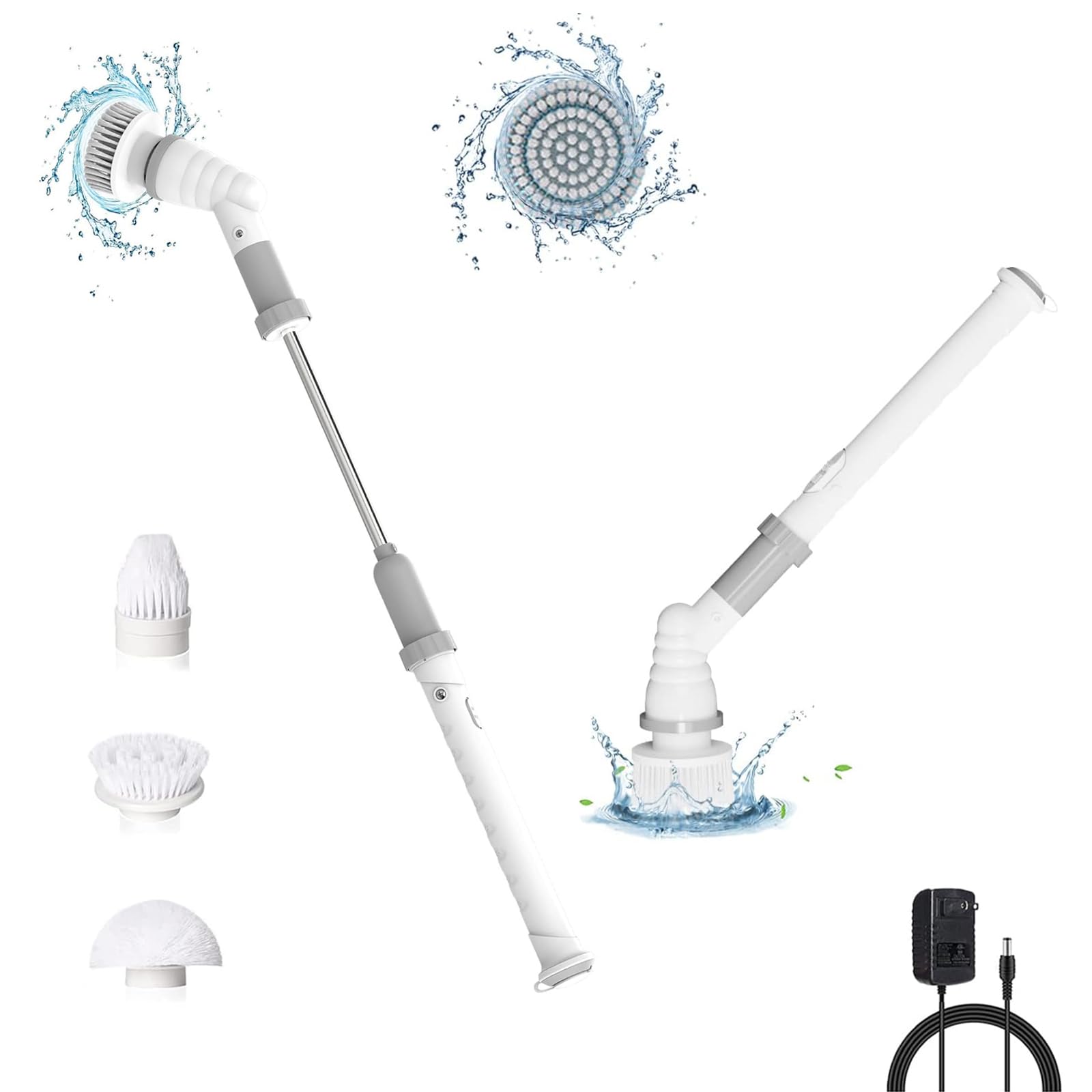 Upgraded Electric Spin Scrubber, 360 Cordless Bathroom Tub and Tile Floor Scrubber,Shower Scrubber for Cleaning,Multi-Purpose Power Cleaner with 3 Replaceable Cleaning Brush Scrubber Heads(Gray)