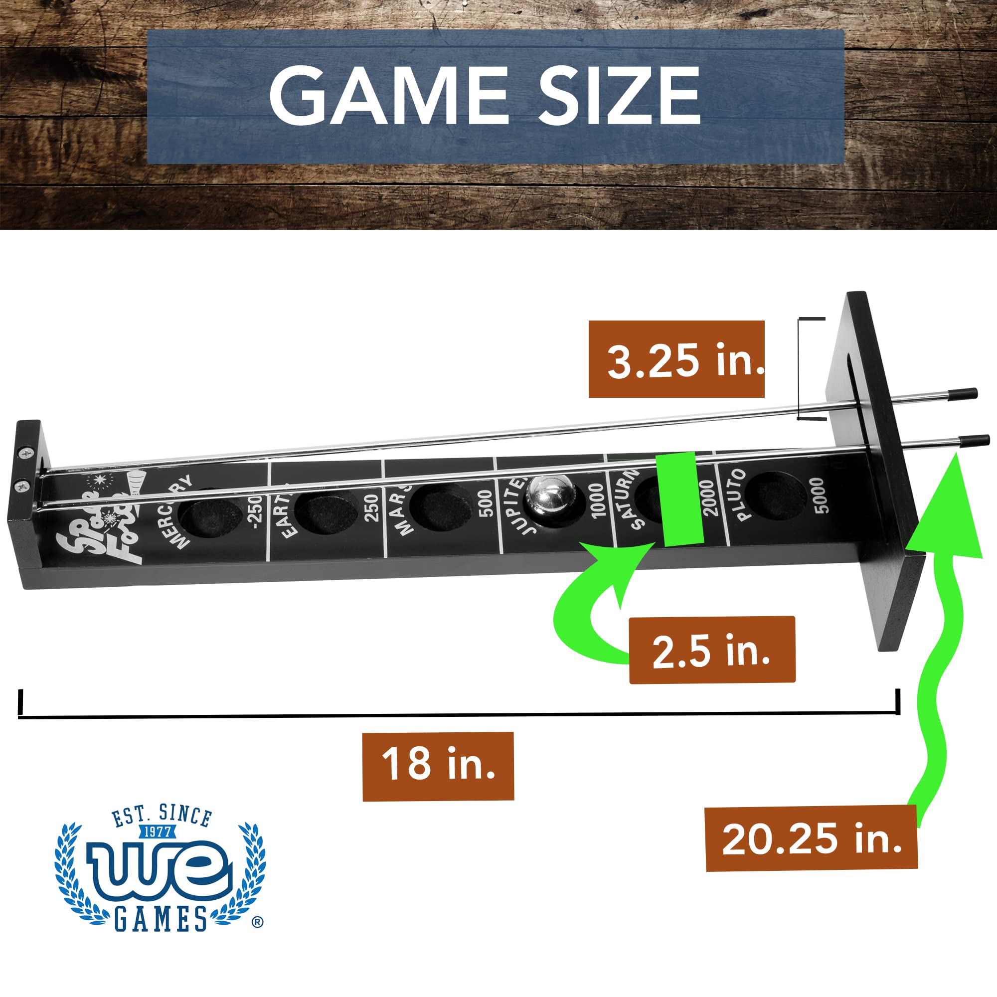 WE Games Shoot The Moon Game, Large 18 inches, Black Stained Solid Wood Board with Metal Ball and Rods, Retro Balancing Game for Family and Bar