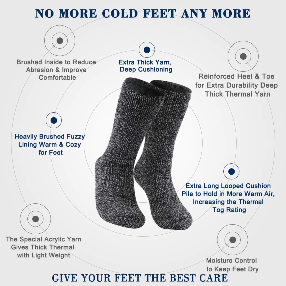 Warm Thermal Socks, Three street Unisex Winter Fur Lined Boot Thick Insulated Heated Socks For Cold Weather, 9#2 Pair Light Navy-warmest Thermal Socks Women, Medium