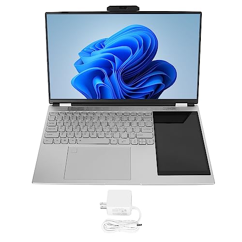 Zunate Win11 Double Screen Laptop, 15.6in IPS HD Display, 7in Handwriting Display, Quad Core Processor, 16GB RAM, Dual Band WiFi,1.9MP Webcam, Bluetooth, 180° Opening HD Laptop (16GB+256GB US Plug)