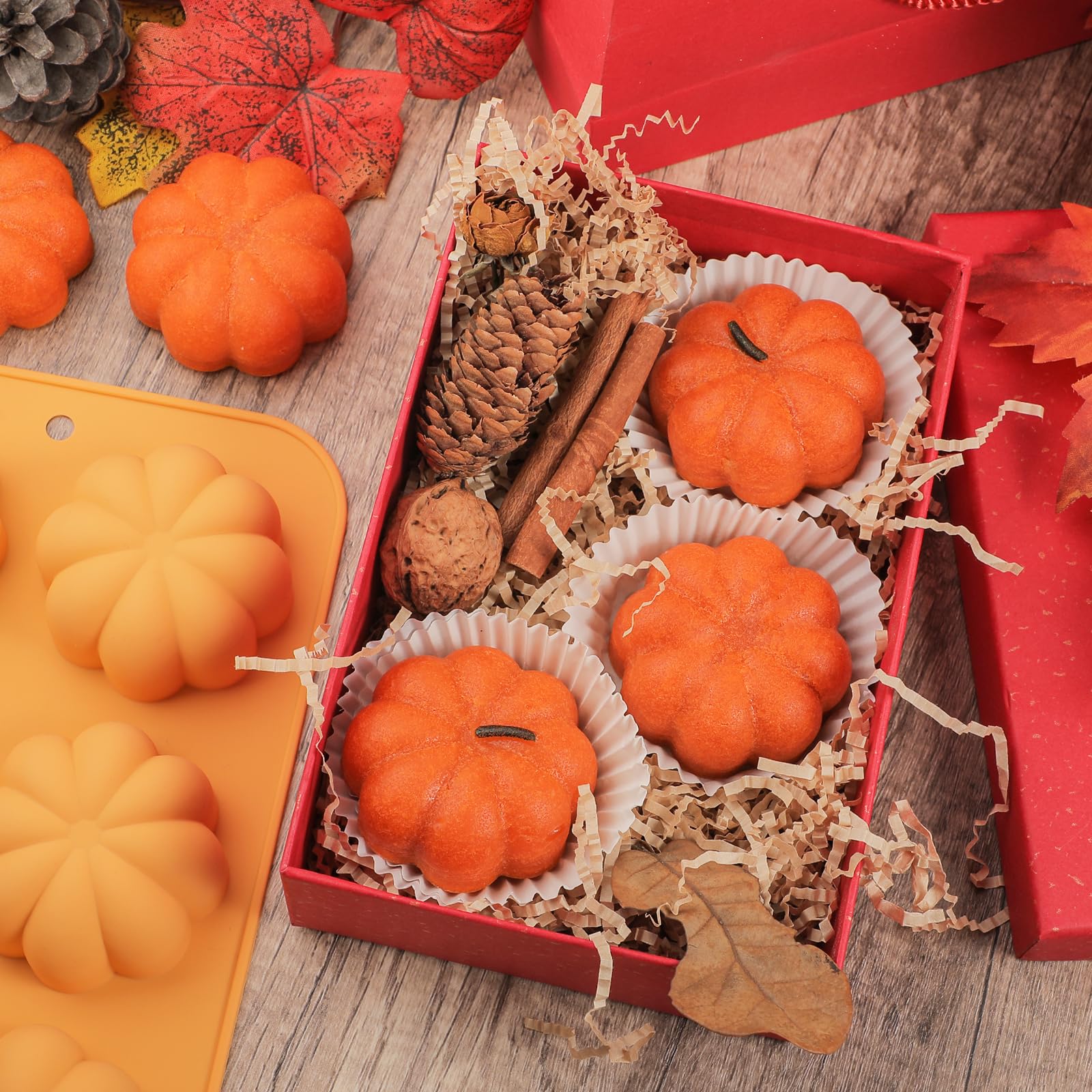 Webake Pumpkin Cake Mold Silicone 3D Pumpkin Cupcake Pan for Baking Dessert Mousse Mold Tray for Halloween Thanksgiving (2 PCS)
