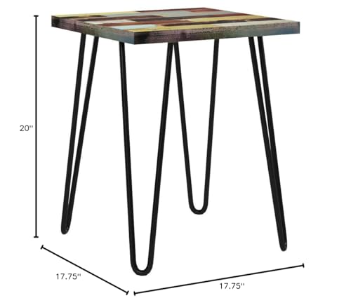 WELLAND Side Table Reclaimed Wood, Round Hairpin Leg End Table, Night Stand, Recycled Boat Wood, 20" Tall