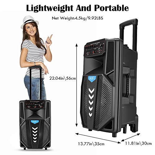 Wireless Karaoke Speaker System with 12'' Subwoofer, Kacsoo Outdoor Portable Bluetooth PA Speaker System with 2 Karaoke Microphones, DJ Lights, FM Radio, MP3/BT/TF Card, AUX Interface, Remote, Black
