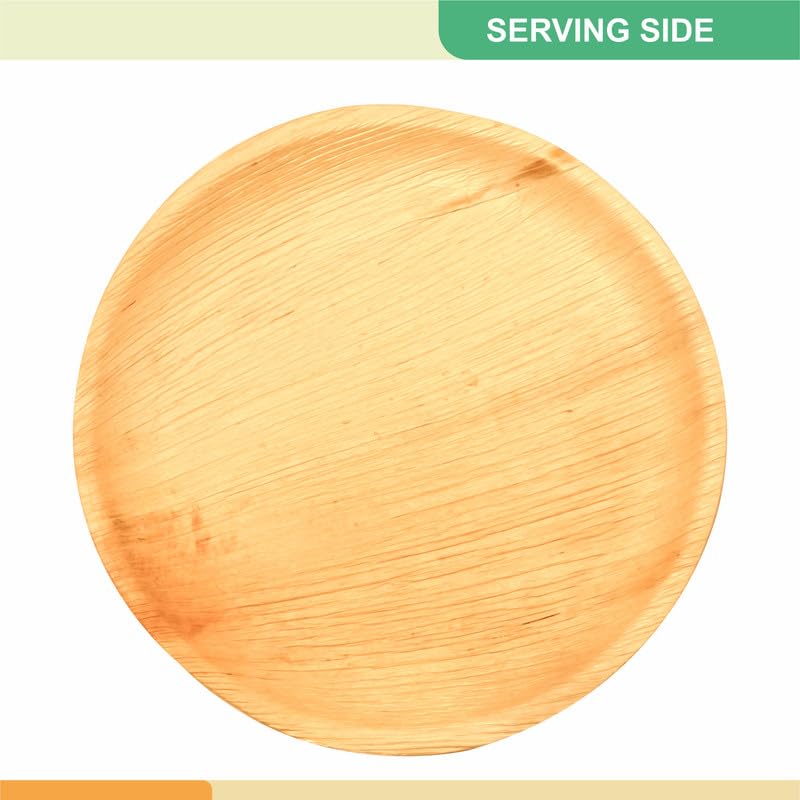 VerTerra 12" Round Large Palm Leaf Plate/Tray/Platter | (25-Pack) - Premium, Heavy Duty, 100% Compostable, Eco-Friendly, Microwave & Oven Safe, Dinnerware Like Bamboo for Wedding, Events, Party