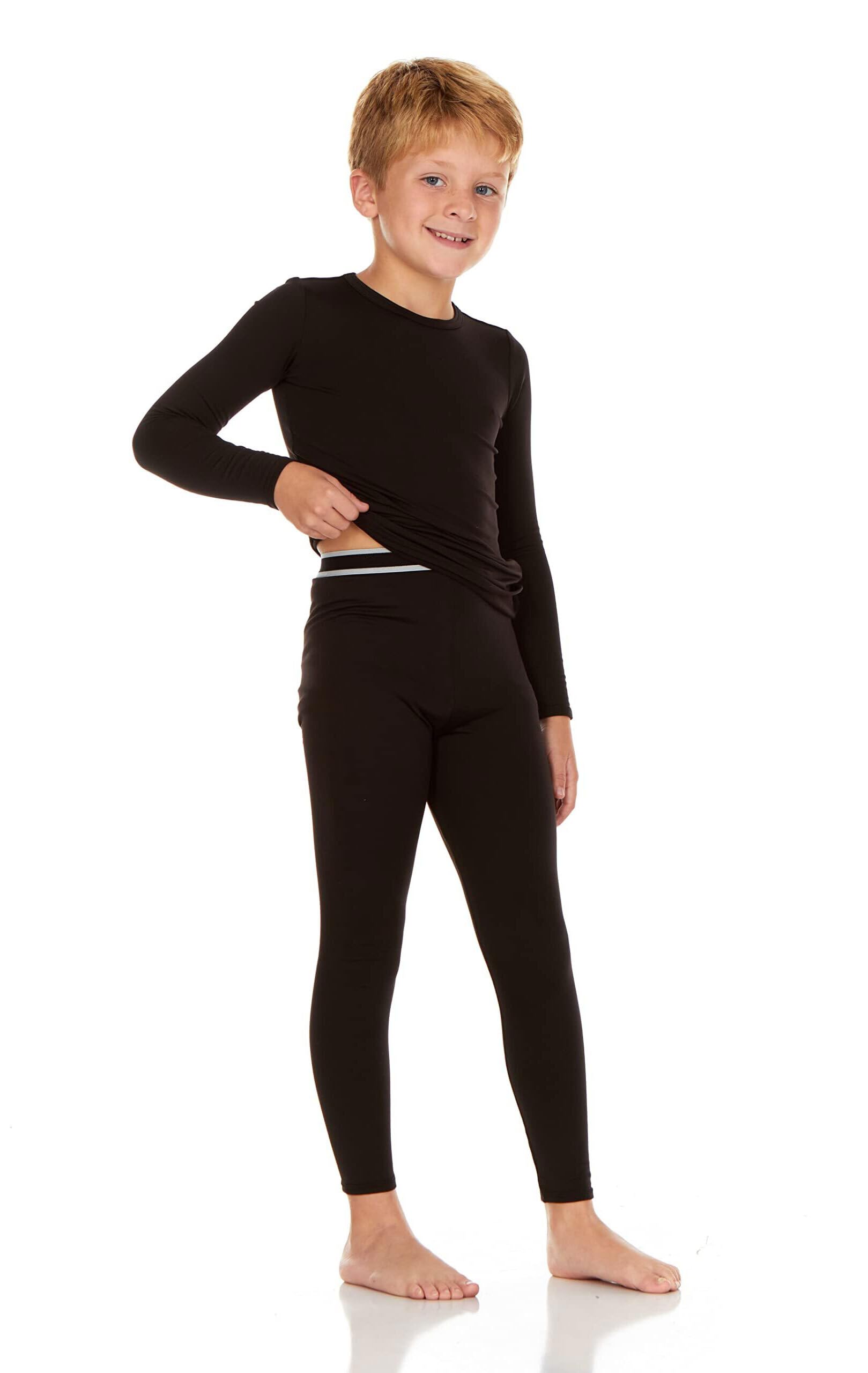 Thermajohn Thermal Underwear for Kids, Boys Thermal Underwear Set | Kids Base Layers for Skiing | Long Johns for Boys Kids, Black, (XS)
