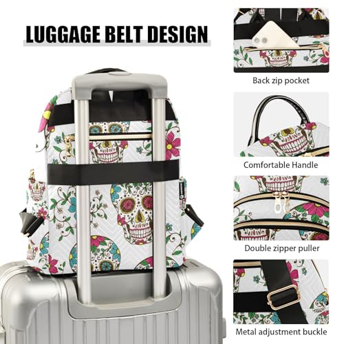 Yasala Halloween Women Backpack Sugar Skull Floral Blue Pink Travel Bag Compact Daily Bag Diaper Bag