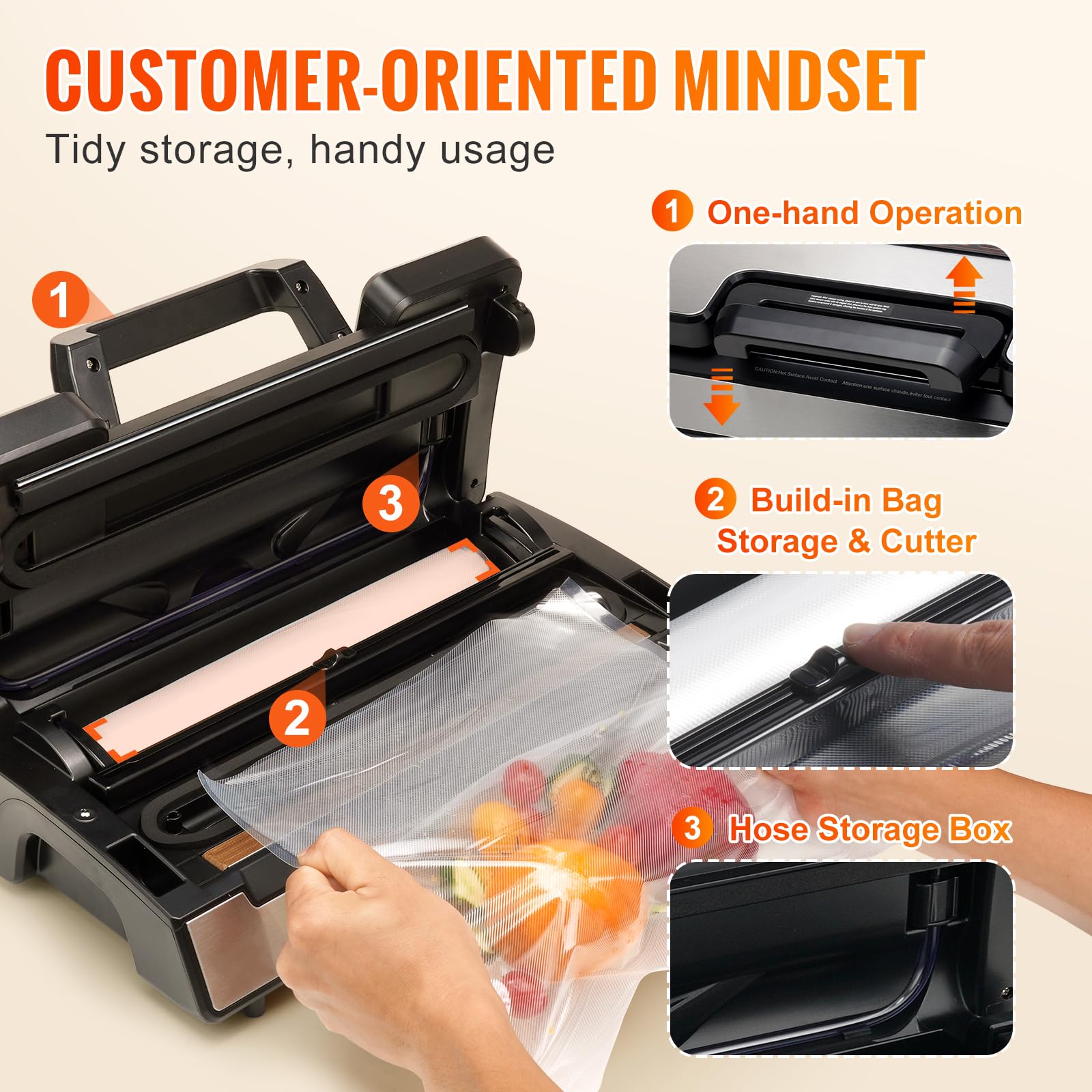 VEVOR Vacuum Sealer Machine, Food Sealer Machine,Dry and Moist Food Storage, Automatic and Manual Air Sealing System with Built-in Cutter, with Seal Bag, External Hose 90Kpa 130W Powerful Dual Pump