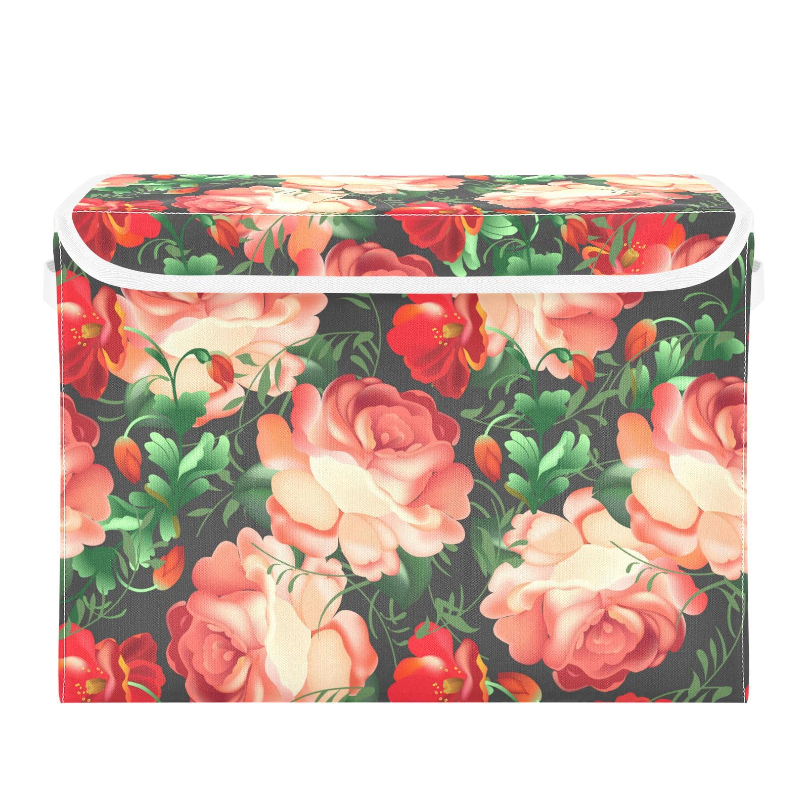 xigua Rose Storage Bin with Lids Larger Collapsible Decorative Cube Storage Bins with Handles Divider for Bedroom Closet Living Room
