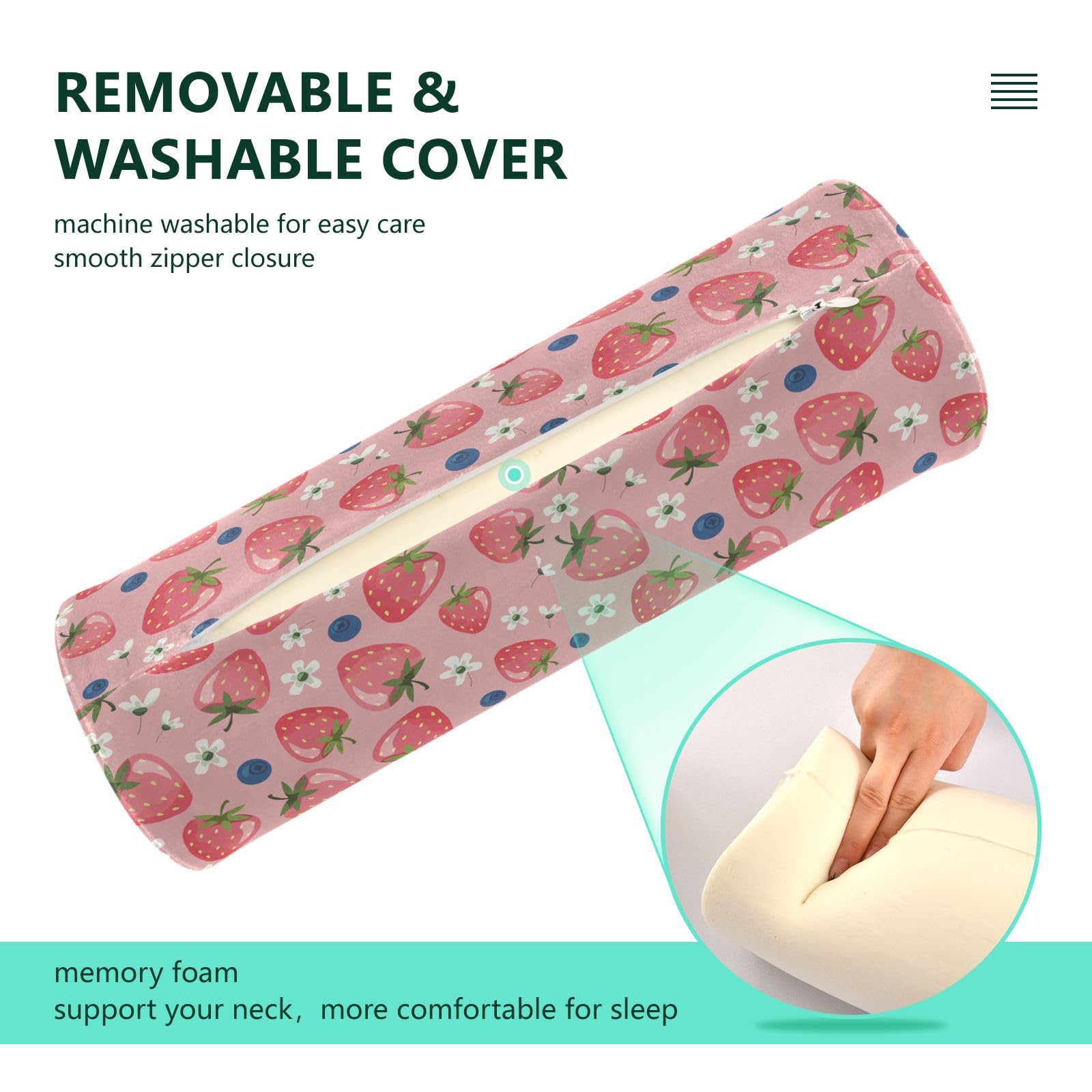 Vnurnrn Strawberry Pink Neck Support Pillow Round Neck Roll Bolster Cylinder Pillow Cervical Pillows Body Pillow for Leg Knee Back Head Support for Gifts Camp Study Work