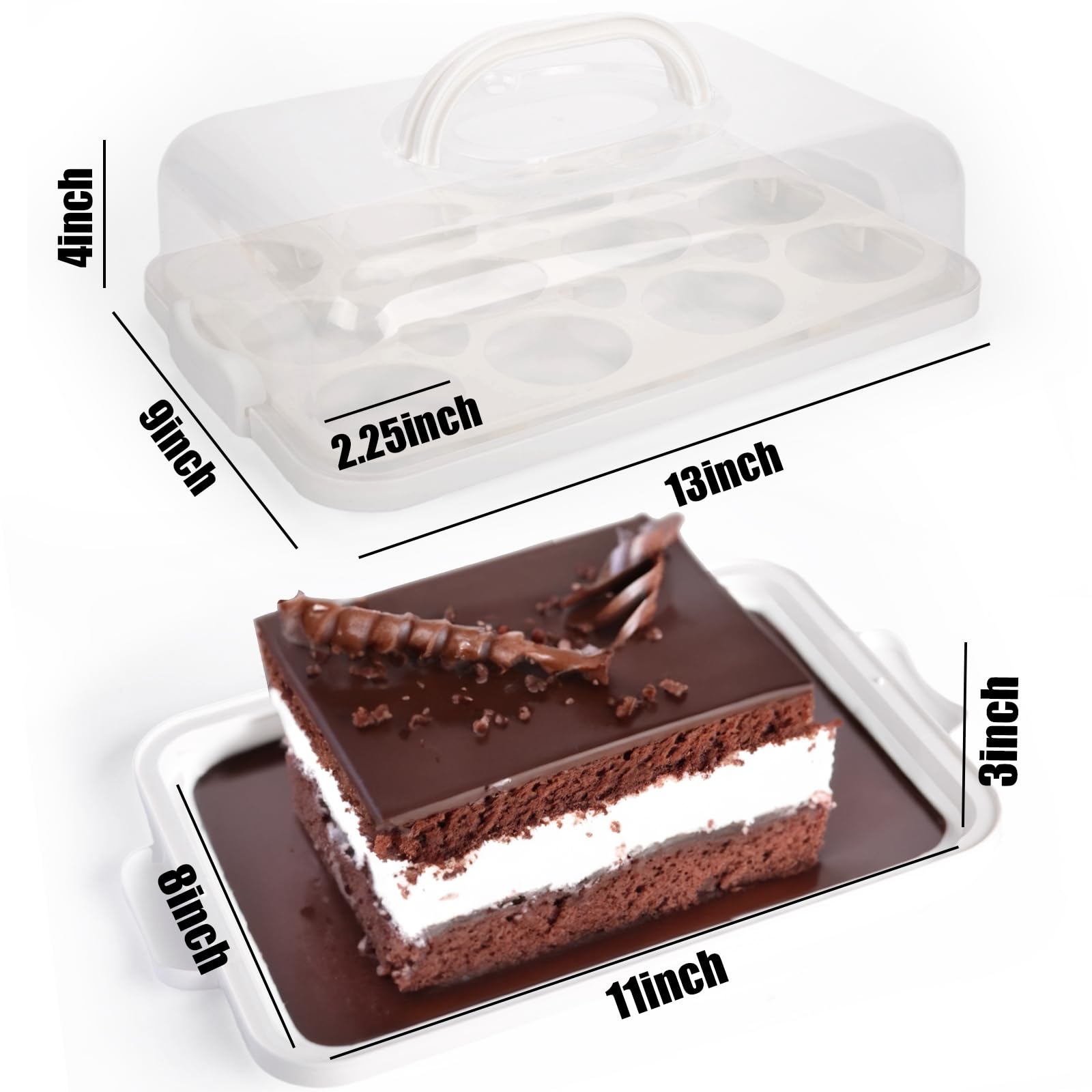VGOODALL Cake Carrier with Lid, Cake Holder Cupcake Container for 12 Cupcakes 2 in 1 Portable Dessert Container for Cake Pie Muffin Cobbler