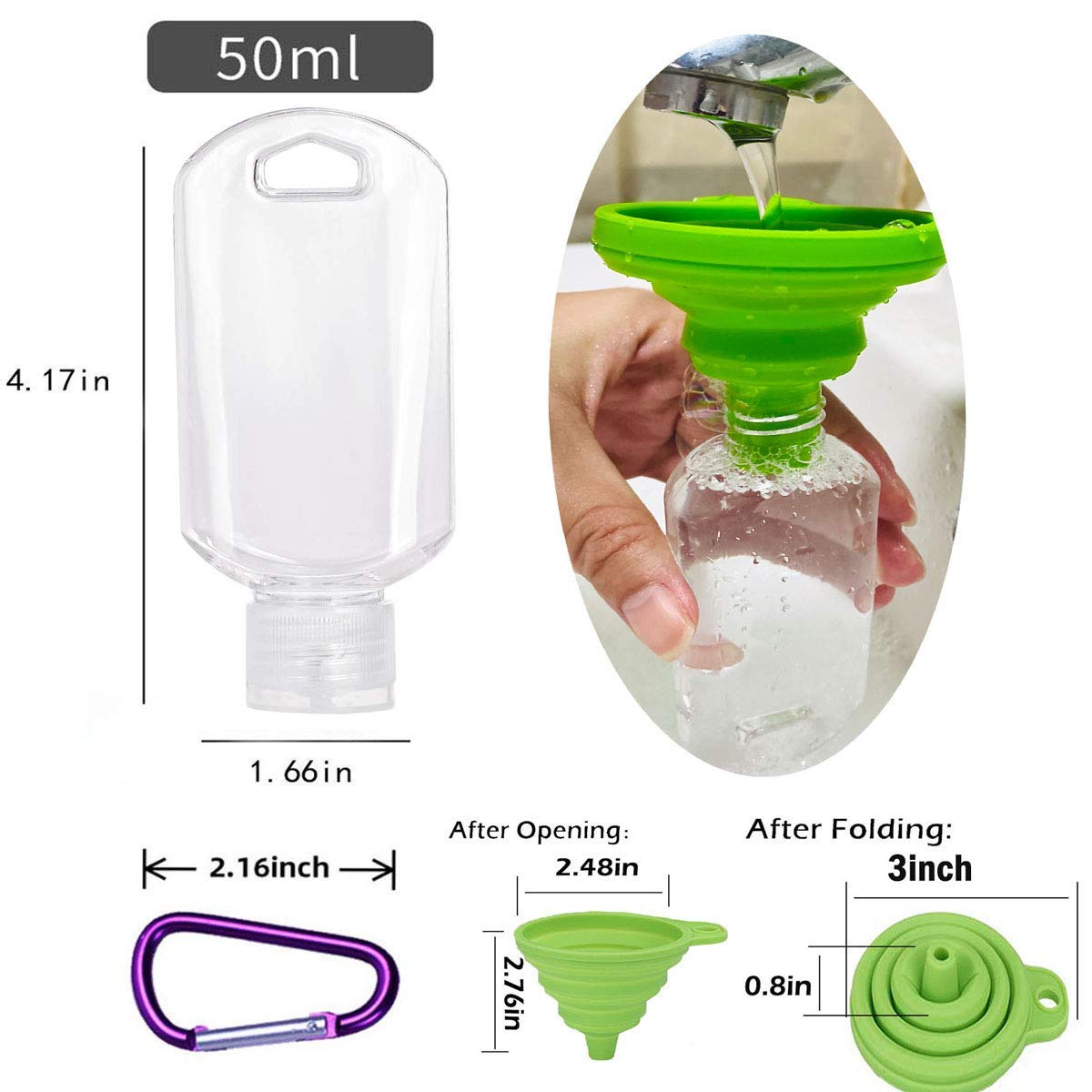 XITENBAO Travel Bottles with Keychain, 2oz/50ml Portable Plastic Travel Bottles - Leakproof Squeeze Bottles with Flip Cap - Empty Refillable Containers for Conditioner Body Wash Liquid etc