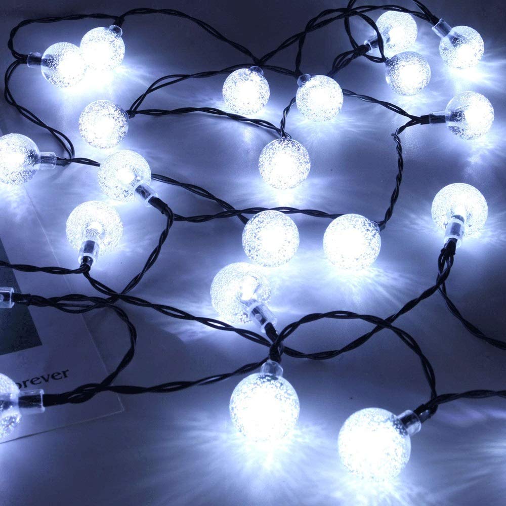 WKK-PB LED String Lights Solar Bubble Bead String Light IP65 Waterproof Adjustable 8 Lighting Modes Outdoor IP65 Waterproof Decoration for Home Garden Gathering Interior Decoration Props