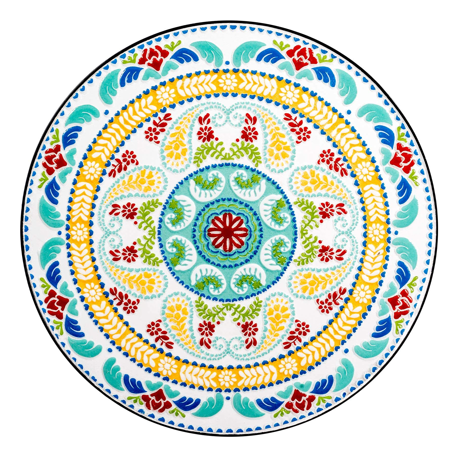 VONLUCE Outdoor Mosaic Side Table, 14 Inch Round Accent Table Plant Stand, Floral + Maple