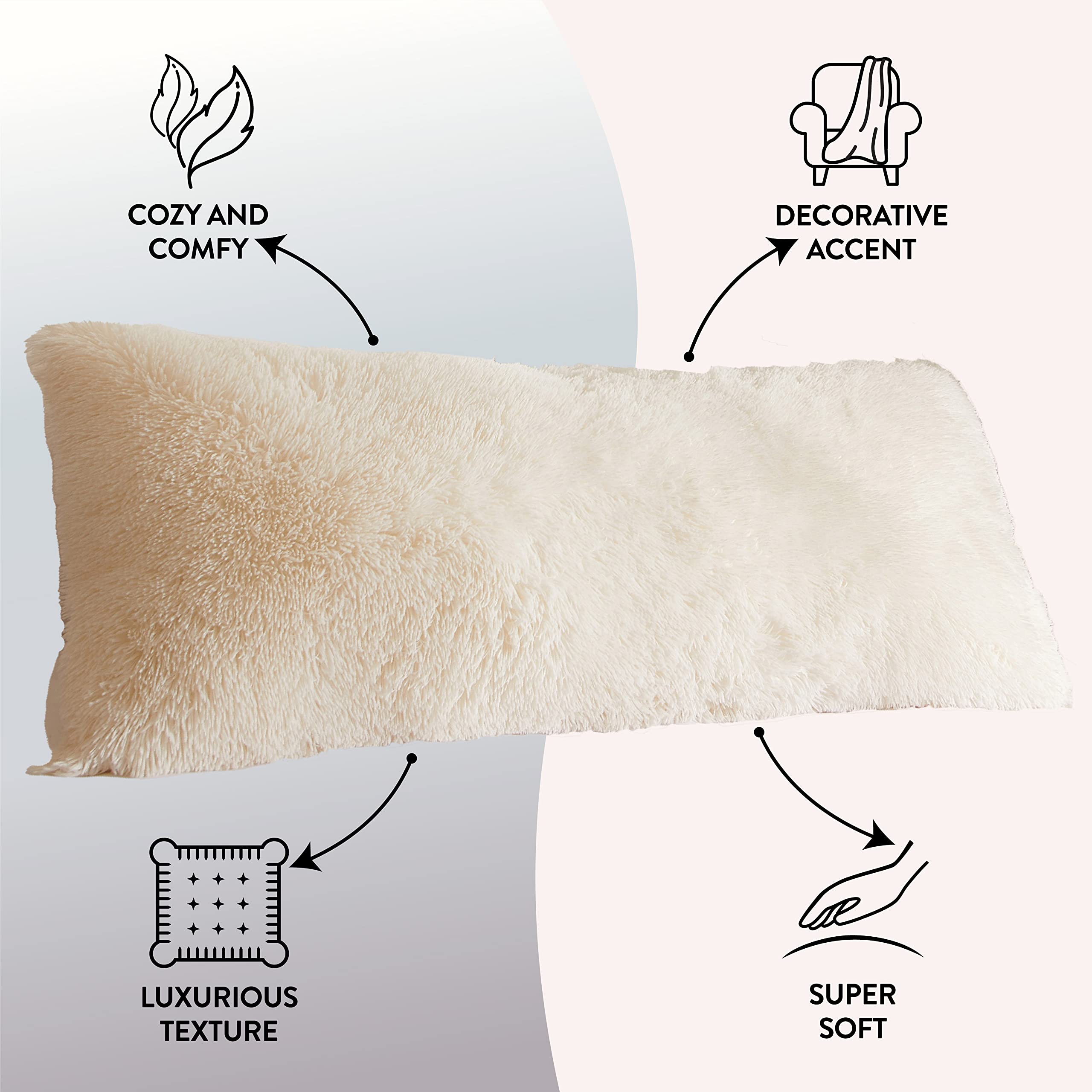 Urban Lifestyle Long Hair Faux Fur Body Pillow, 20"x48", Ivory