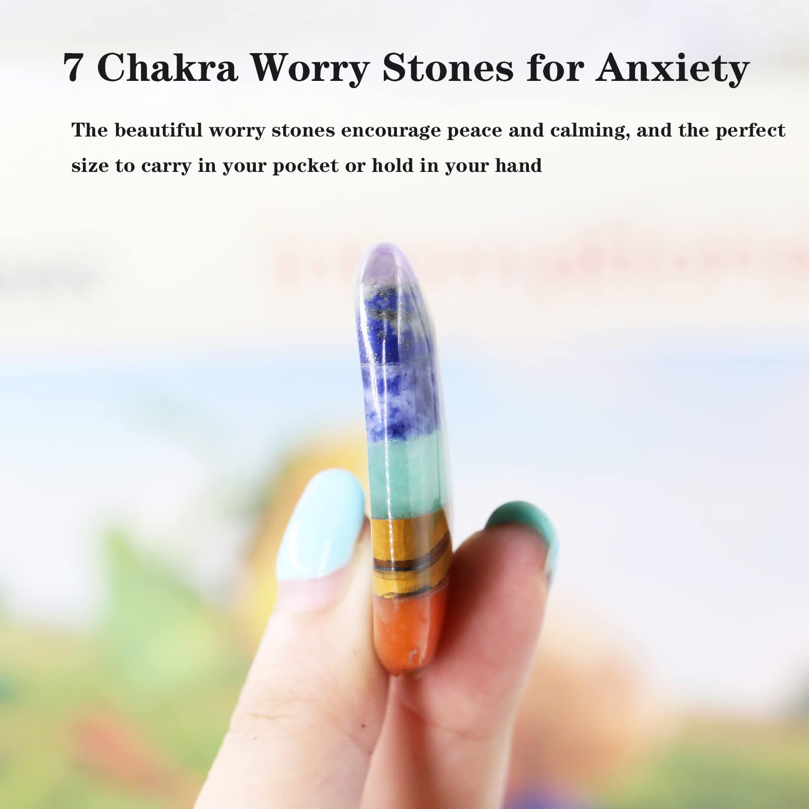 Thumb Worry Stone 1.7", Worry Stone for Anxiety, Chakra Worry Stone 7 Chakra Healing Crystals Oval Shaped Palm Stone Meditation Crystal for Reiki Balancing(1PC)
