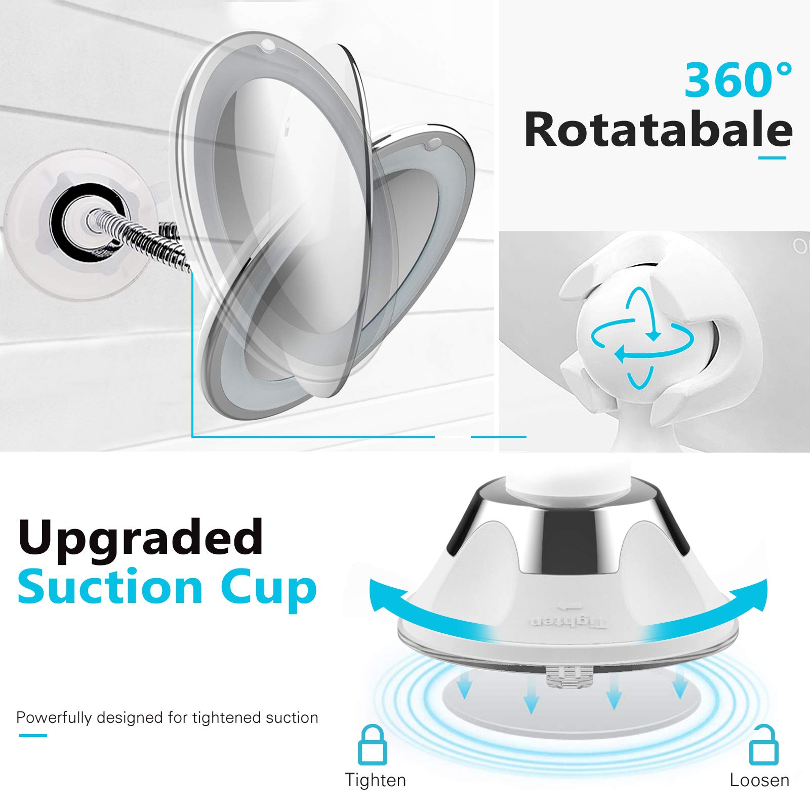 Ursulan 5X Magnifying Makeup Mirror Adjustable Flexible Gooseneck LED Light Bathroom Vanity Mirror with Glue Pad Suction Cup 360 Degree Swivel Perfect for Wall Mounted