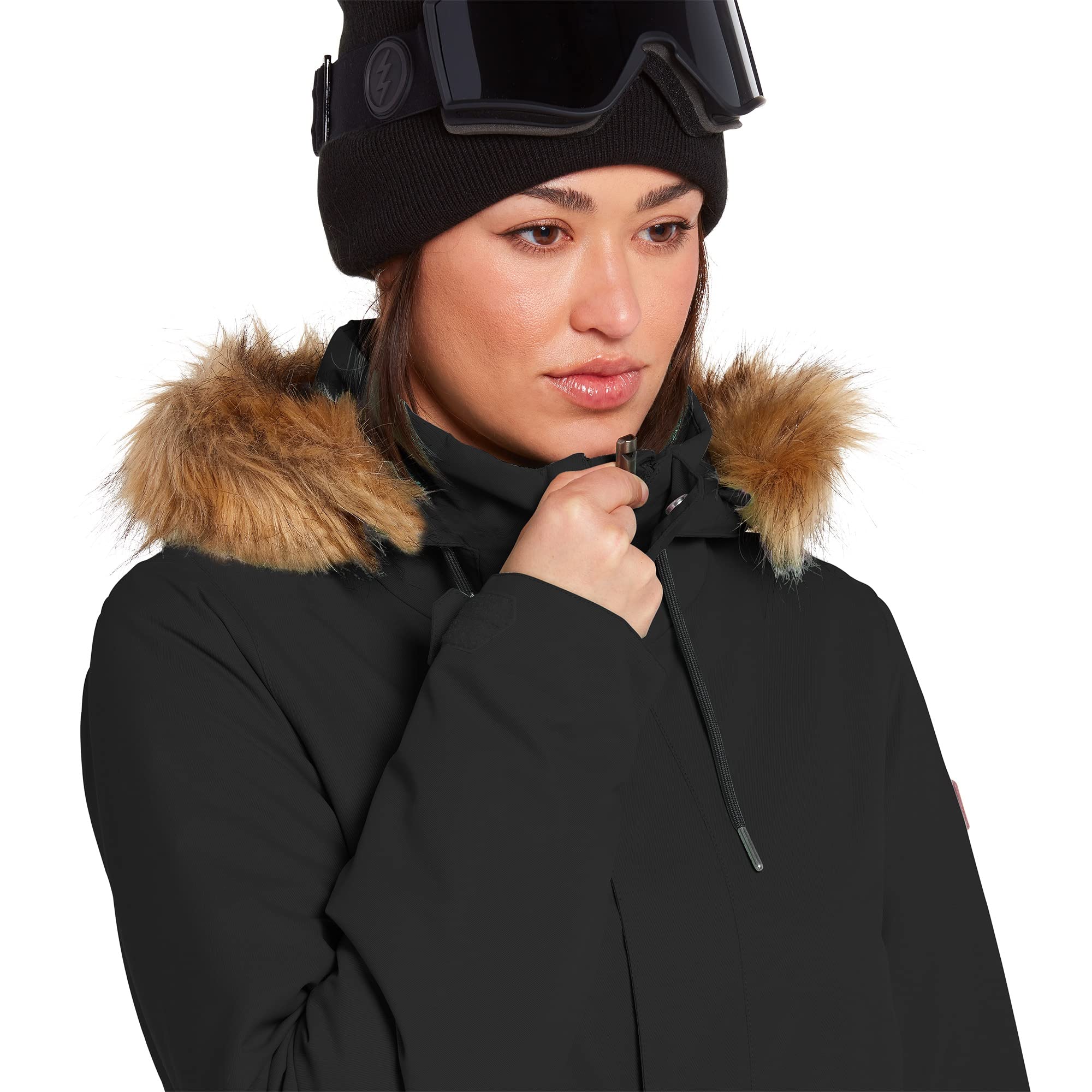 Volcom Women's Fawn Insulated Snowboard Ski Winter Hooded Jacket, black, Medium