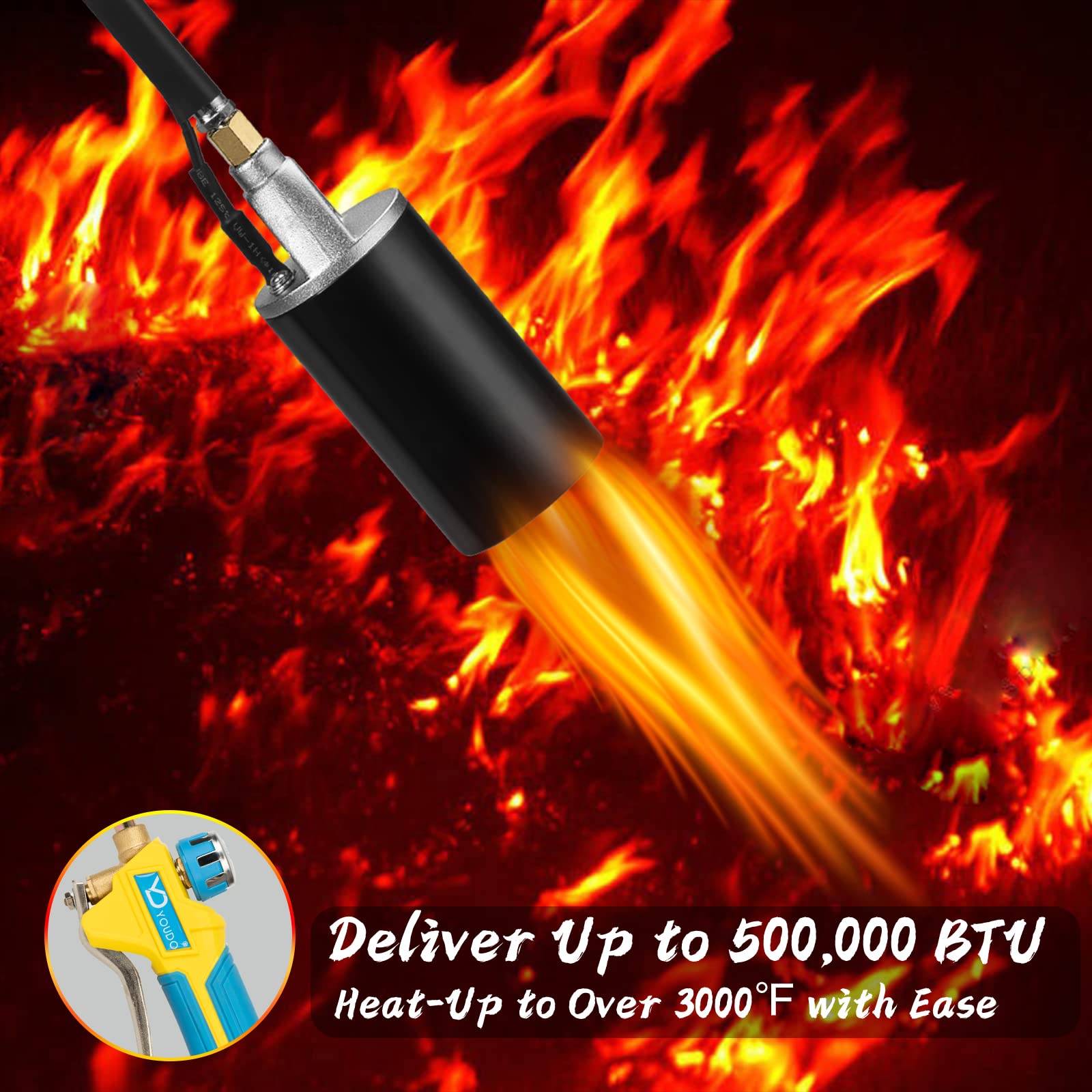 YOUDO Propane Torch Weed Burner, Heavy Duty Flame Thrower 500 BTU with CSA Certificate Extra Long 6FT Hose, Push Button Igniter, Flame Control, Ergonomic Handle for Garden Weeds, Ice Snow