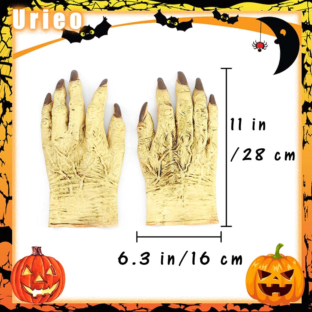 Urieo Halloween Costume Gloves Nude Horror Zombie Hands Tricks Cosplay Party Props Monster Glove for Adults