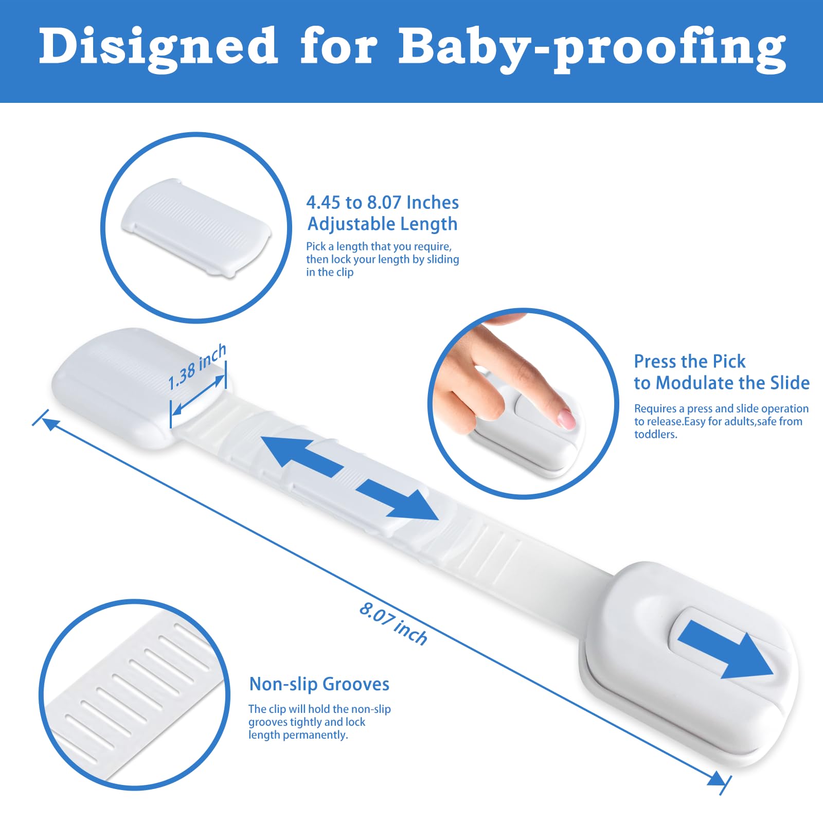 YIQIAOHUI ??? Cabinet Locks for Babies, 8 Psc ABS White Drawers Lock Set - Secure Cabinets, Drawers, Toilet, No Drilling Required, Childproofing Safety Latches