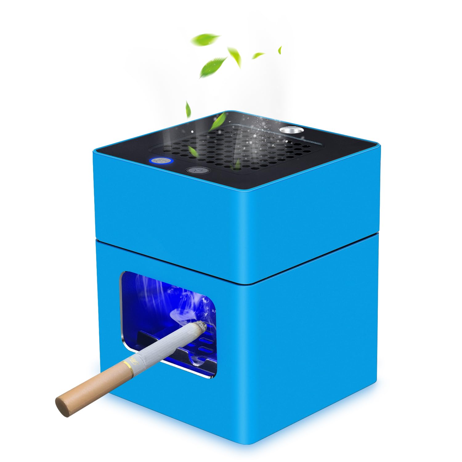 VTAR Ashtray Smokeless with Lighter USB-C Rechargeable Indoor Household or Office Smoke Exhaust Ashtray(Blue)