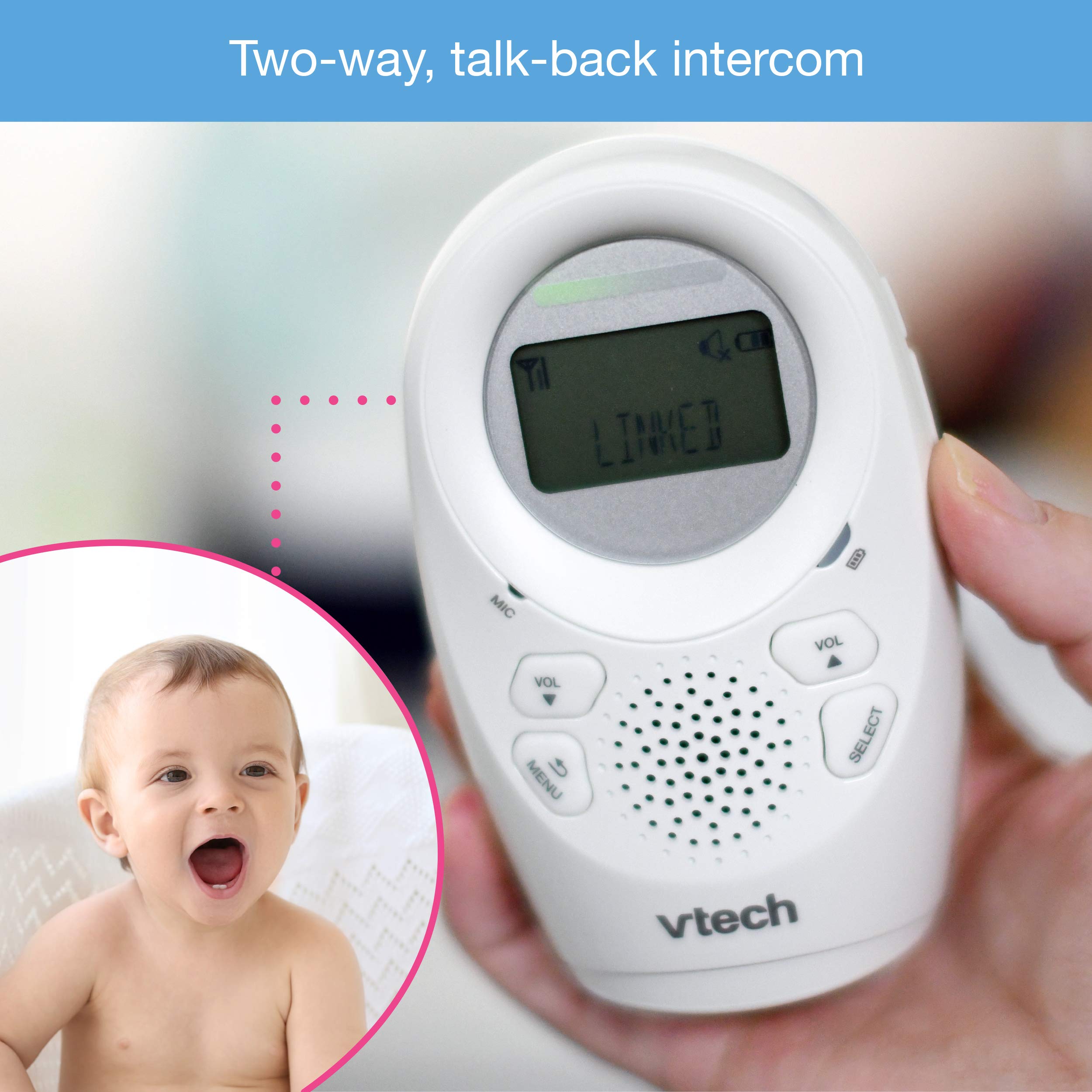VTech DM1211 Enhanced Range Digital Audio Baby Monitor with Night Light, 1 Parent Unit, Silver & White (Renewed)
