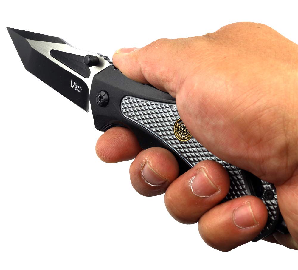 Vulcan Gear Emergency Service Tactical Assisted Open Metal Rescue Folding Knife (Black - S.W.A.T)