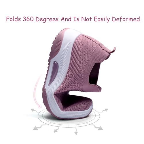 Women's Knitted Mesh Slip On Sock Sneakers,Breathable Upper Lightweight Platform Walking Nursing Shoes with Arch Support for Plantar Fasciitis (Grey,9)
