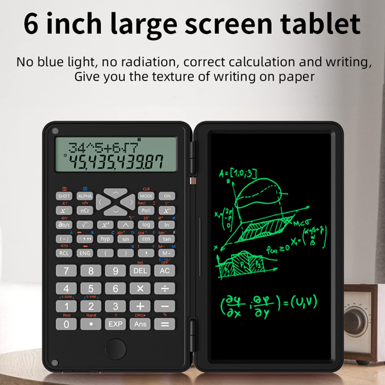 WHYATT Scientific Calculator with Erasable Writing Board 240 Functions 2 Line LCD Display Foldable Financial Math Calculator School Supplies for Middle High School College Students Black