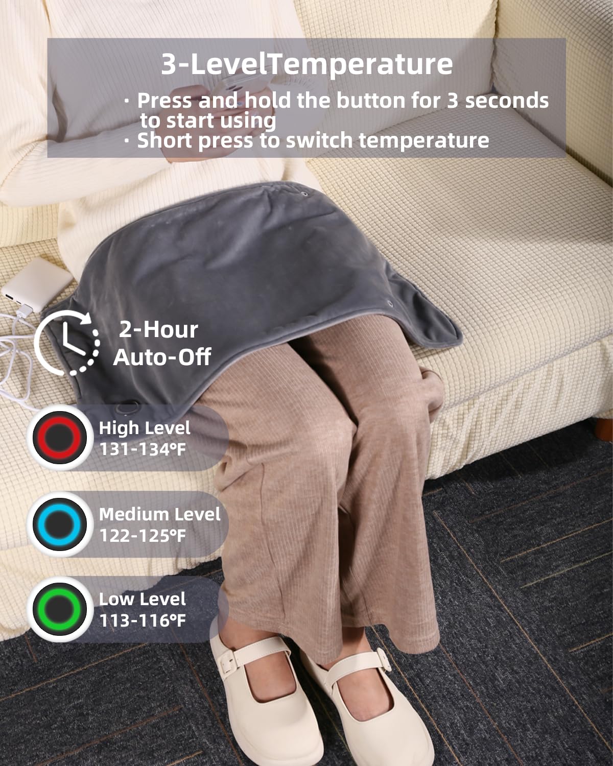 USB Heating Pad for Back,Neck,Shoulder,Abdomen,Knee and Leg Pain Relief,3 Heat Settings and Auto-Off, Machine Washable, Gifts for Women Men Mom Dad,12" x 24"