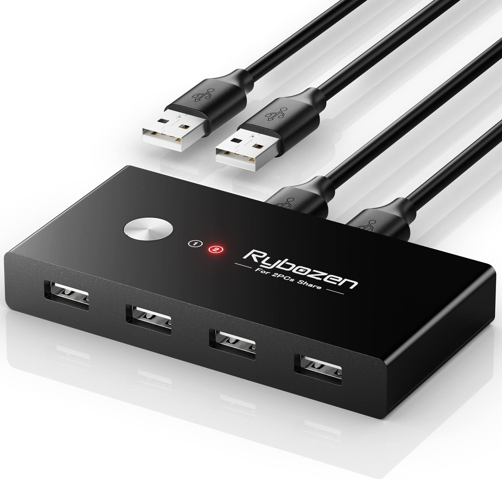 USB Switch Selector 2 Computers Sharing 4 USB Devices USB 2.0 Peripheral Switcher Box Hub for Keyboard, Mouse, Scanner, Printer, with One-Button Swapping and 2 USB Cables