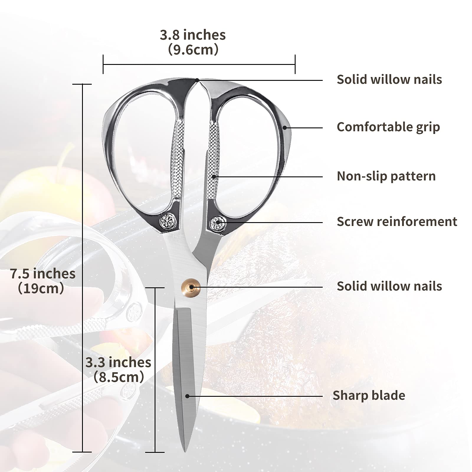 YYP Kitchen Scissors, Solid Stainless-Steel Kitchen Scissors, Heavy Duty Shears for Chicken, Beefs, Poultry, Fish, Vegetables with Sharp and durable blades, Suitable for Home Kitchen or Restaurant