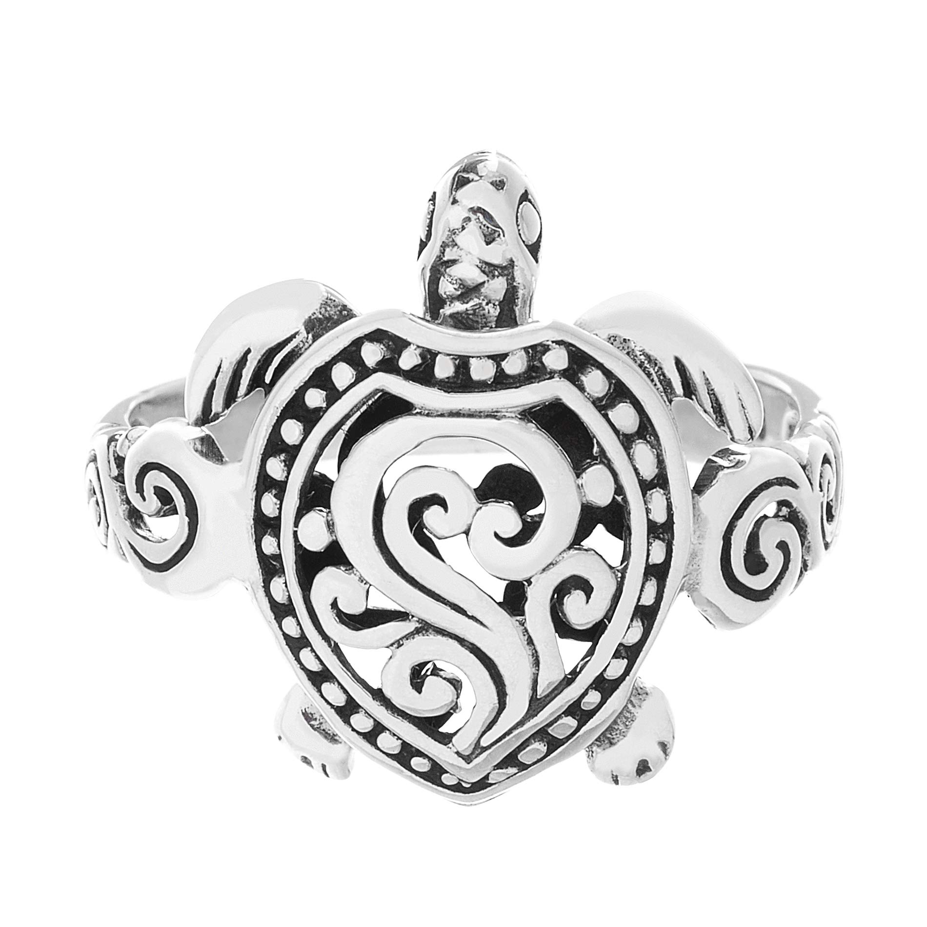 WILLOWBIRD Oxidized Sterling Silver Textured Animal Scrollwork Ring for Women (Sea Turtle Size 8)
