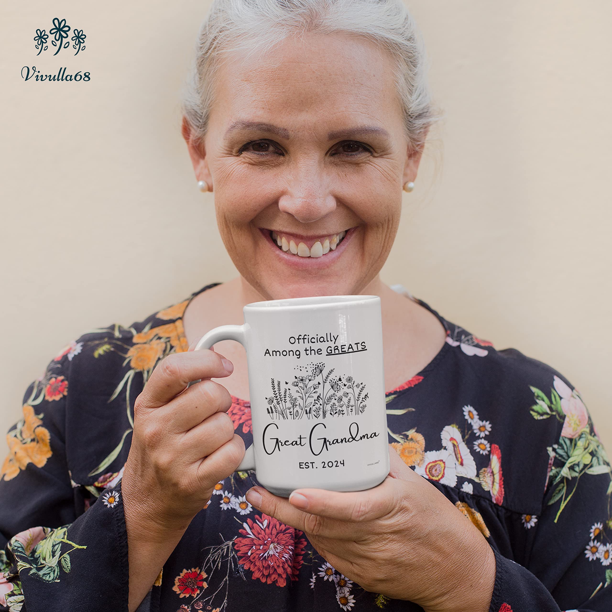 Vivulla68 Ceramic Mug - Great Grandma 2024, 425.243g, Microwave Safe, for Hot Drinks, Mother's Day, Pregnancy Announcement Gift