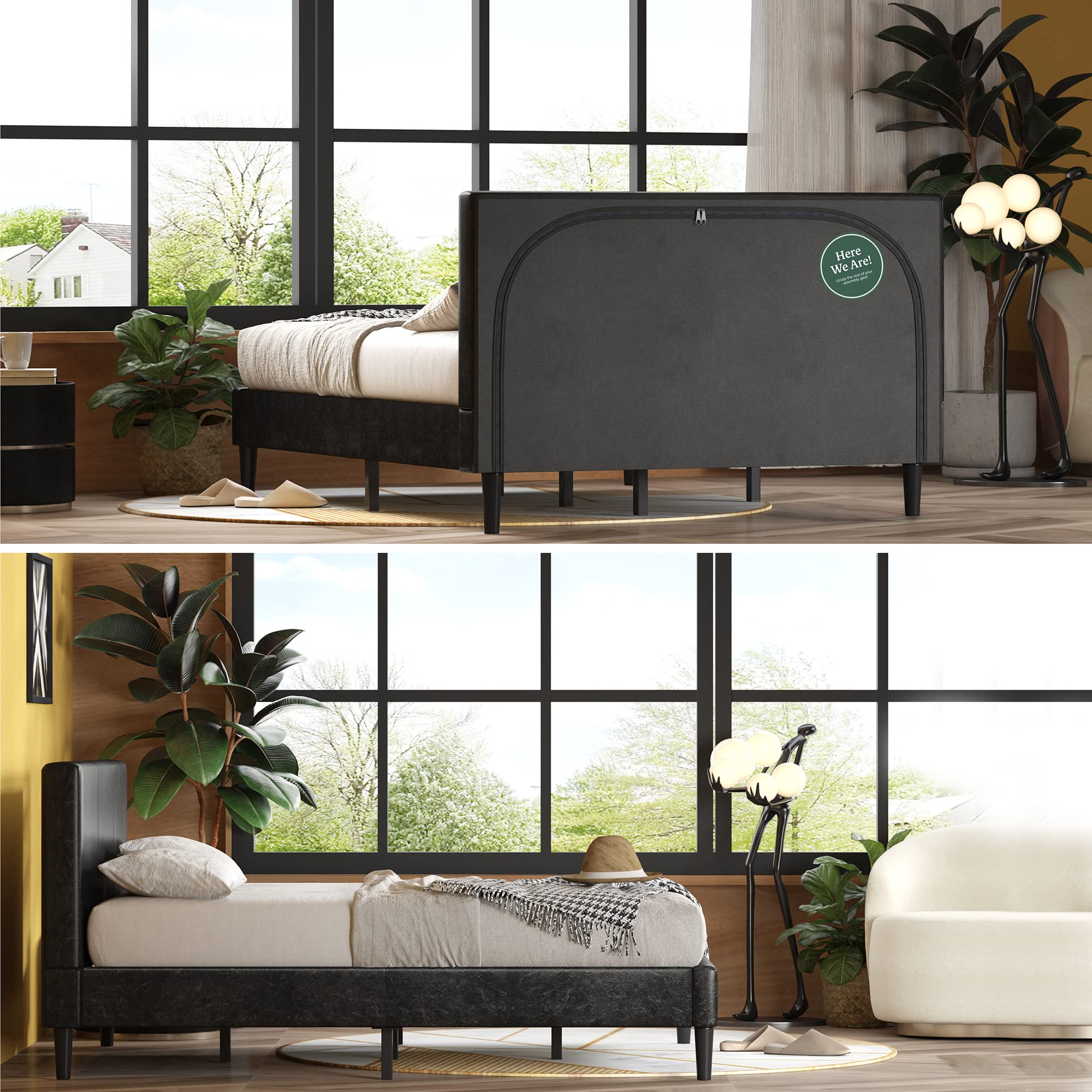 ZINUS Jade Faux Leather Upholstered Platform Bed Frame with Short Headboard / Wood Slat Support / No Box Spring Needed / Easy Assembly, Cognac, Full