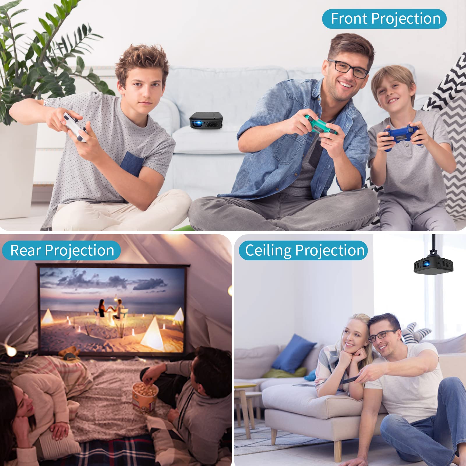 WIKISH Mini Portable Projector Wireless Wifi Airplay Smart Phone,Pocket Dlp 3D Movie 5200mAh Battery Video Projector Support Pc Av Hdmi Usb Stick Ps4