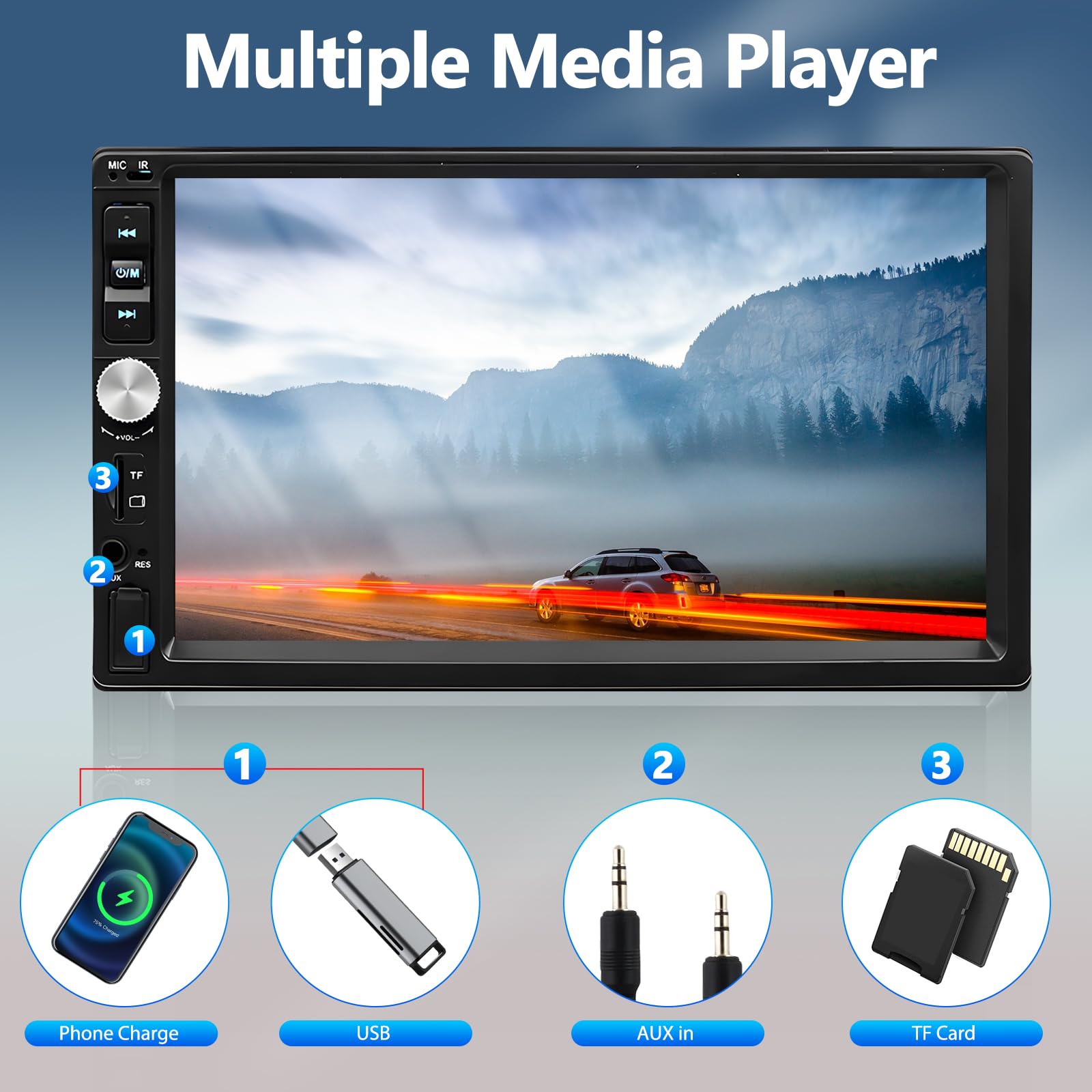 UNITOPSCI Double Din Bluetooth Car Stereo HD 7 Inch Touch Screen with Backup Camera, Mirror Link FM Radio Aux/USB/TF Input Car MP5 Player+ Remote Control