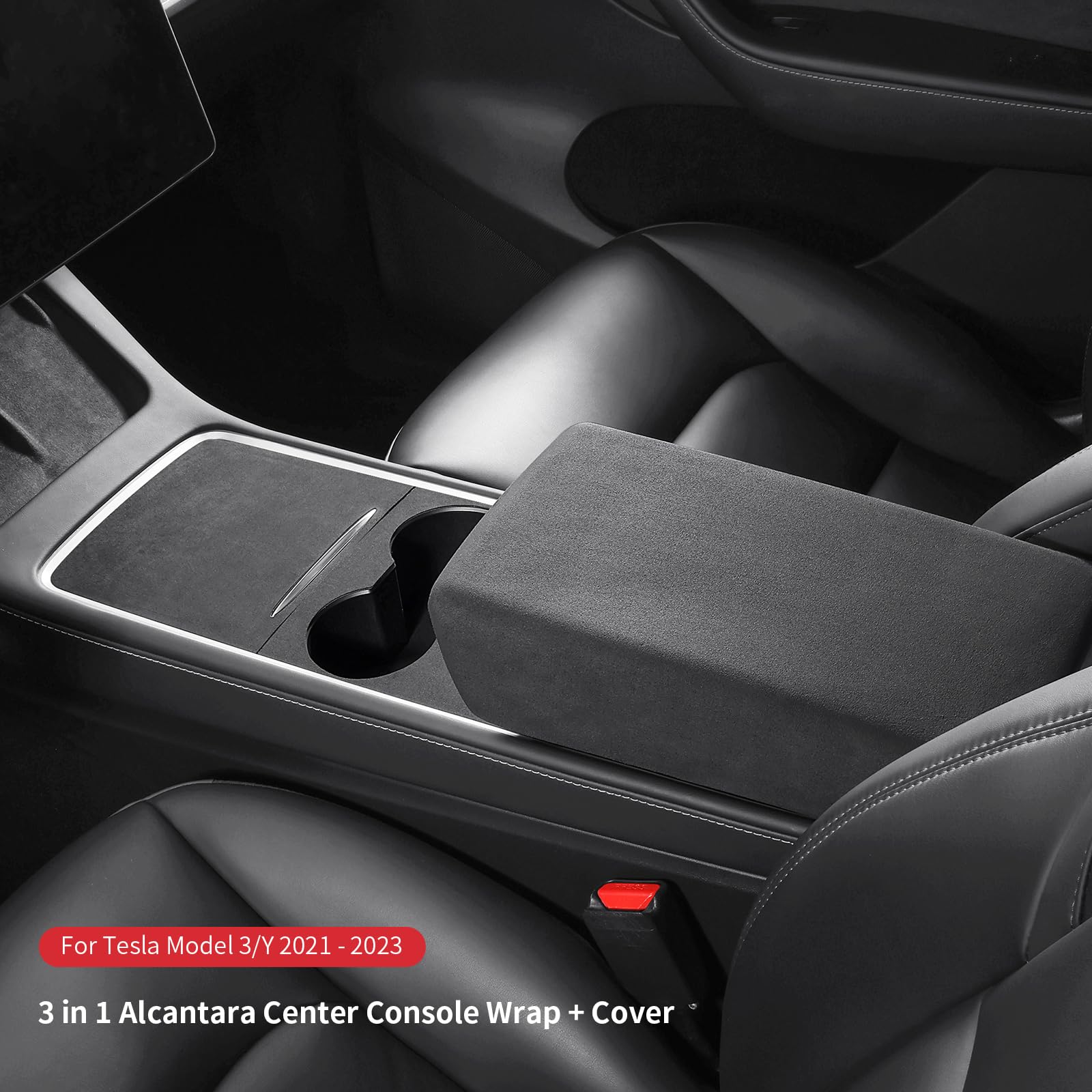 ushilife Armrest Cover Center Console Armrest Box Case Protector Lid Pad + Center Console Wrap Kit for Tesla Model 3 Model Y 2017-2020 Alcantara Suede Fabric Interior Decoration