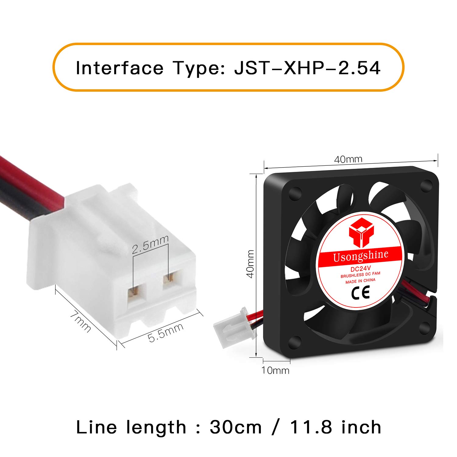 Usongshine 3D Printer Cooling Fan 40 x 40 x10mm 4010 DC 24V Cooling Fan with 2Pin Wire, 2 Packs of Mounting Screws (24V Pack of 2)