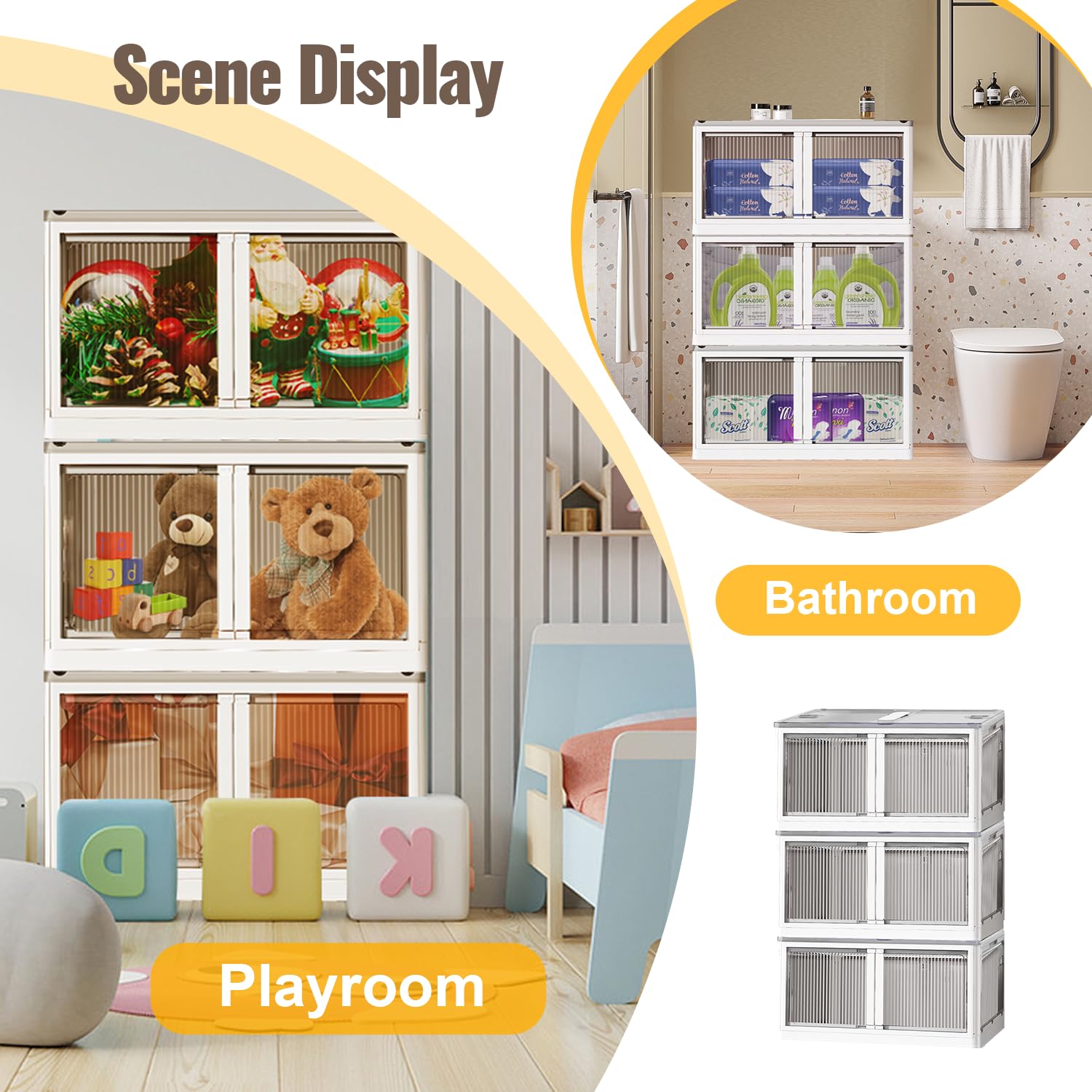 YARWAYER Closet Organizers and Storage - Foldable Storage Cabinet with Lids and Wheels Large Stackable Plastic Storage Bins with Safety Latching Doors Storage Boxes for Home,Toys,3 Pack