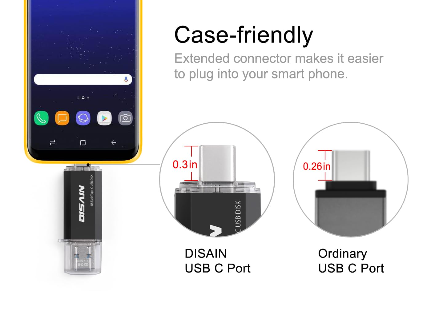 USB C Flash Drive, DISAIN 32GB USB C Thumb Drive (USB A 3.0/USB C 3.0), 2 in 1 USB C Memory Stick for Type C Smartphones, Tablets, PC