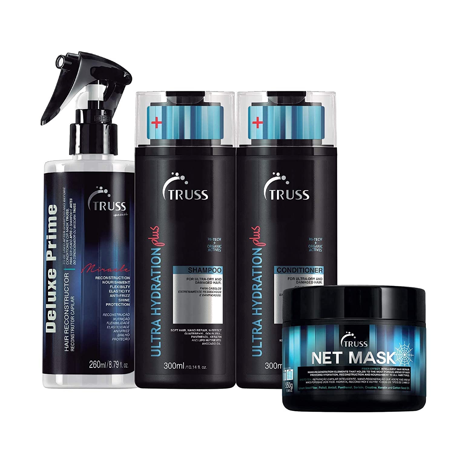 Truss Deluxe Prime Hair Treatment Bundle with Ultra Hydration Plus Shampoo and Conditioner Set and Net Hair Mask