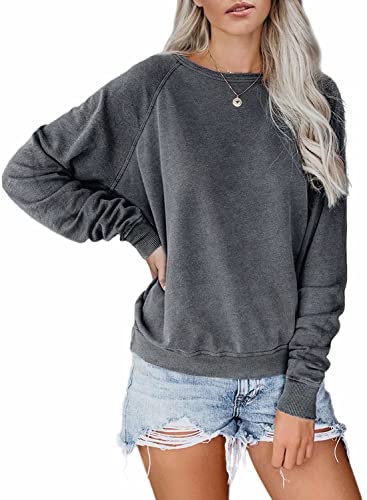 Zecilbo Womens Long Sleeve Crew Neck Sweatshirt Casual Solid Color Pullover