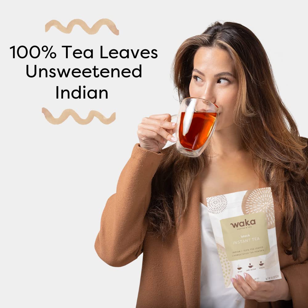 Waka Premium Instant Tea β Unsweetened and Concentrated Black Tea Powder β Classic β 100% Tea Leaves β 4.5 oz Bulk Bag For Hot or Iced Tea