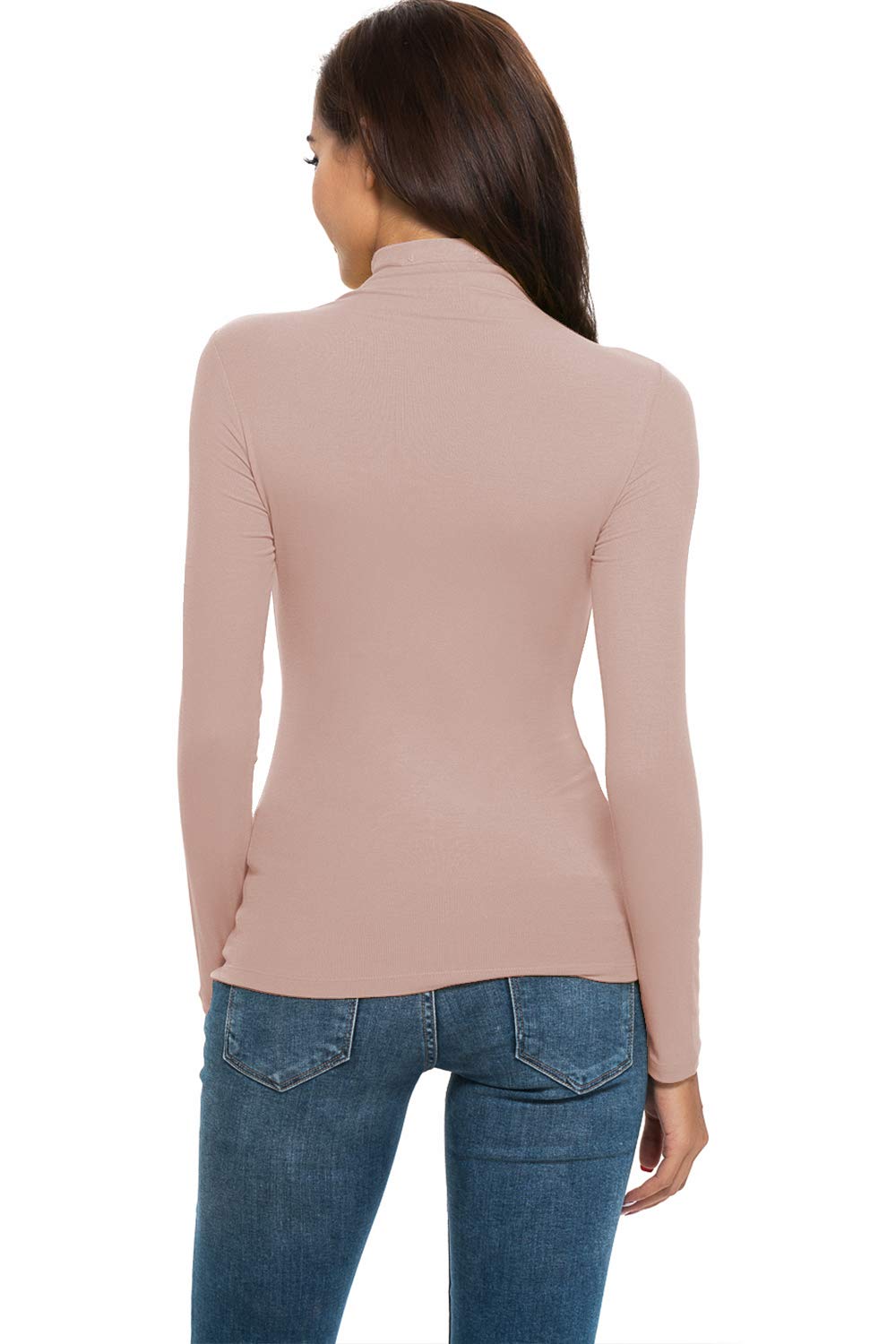 Womens Mock Turtleneck Stretch Fitted Underscrubs Layer Tee Tops (M, Light Pink)