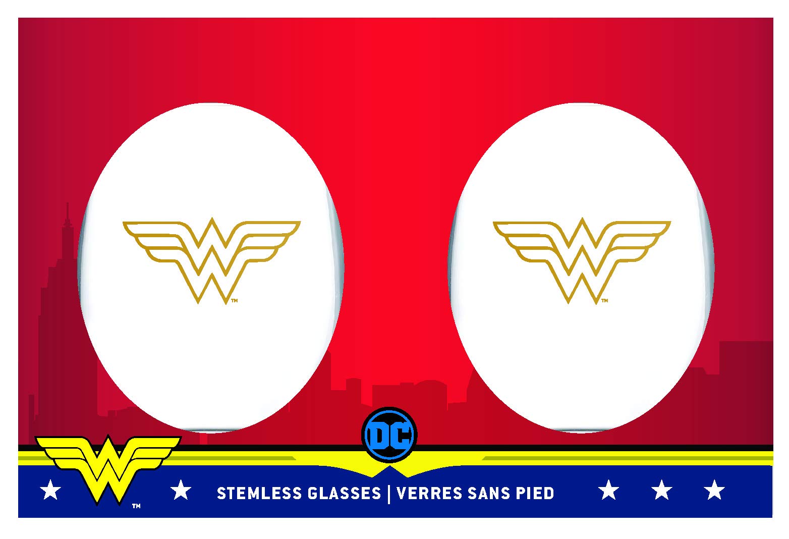 Wonder Woman Stemless Wine Glasses - 17 oz. Capacity - Set of 2 Glasses